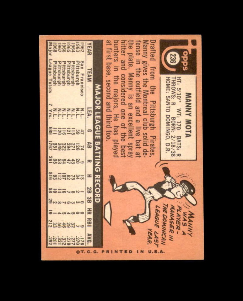 Manny Mota Signed Authentic 1969 Topps Montreal Expos Autograph | eBay