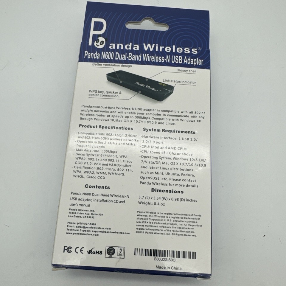Panda N600 Dual Band (2.4GHZ & 5GHz) 300MBPs Wireless N USB Adapter W ...