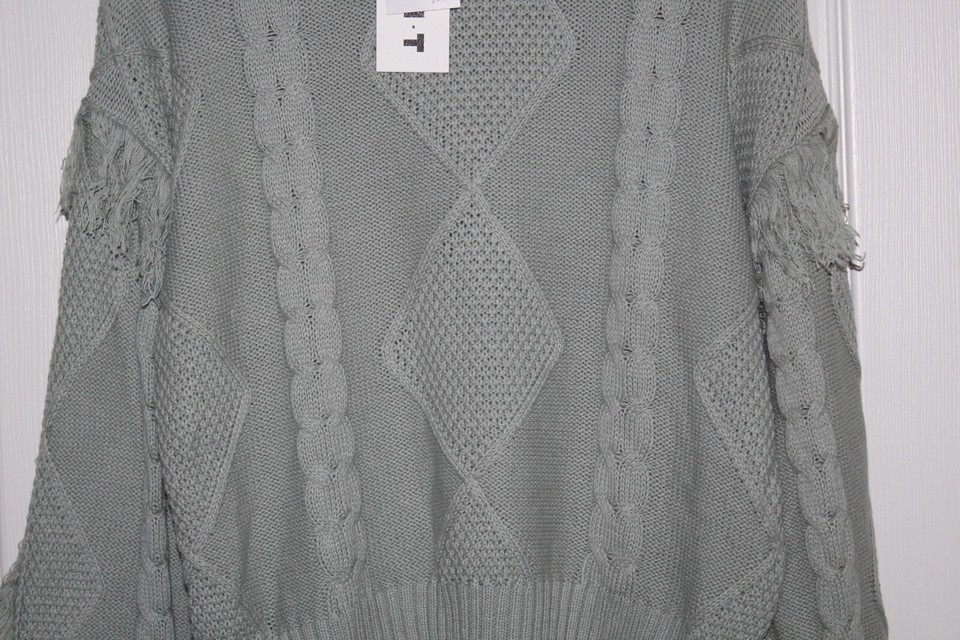 New Kikit Mint Green Fringed Cable Knit Pullover Sweater Women's Size ...