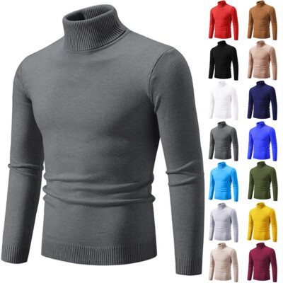 Mens Roll Neck Lightweight Jumper T-Shirt Turtle Funnel Long Sleeve Top ...