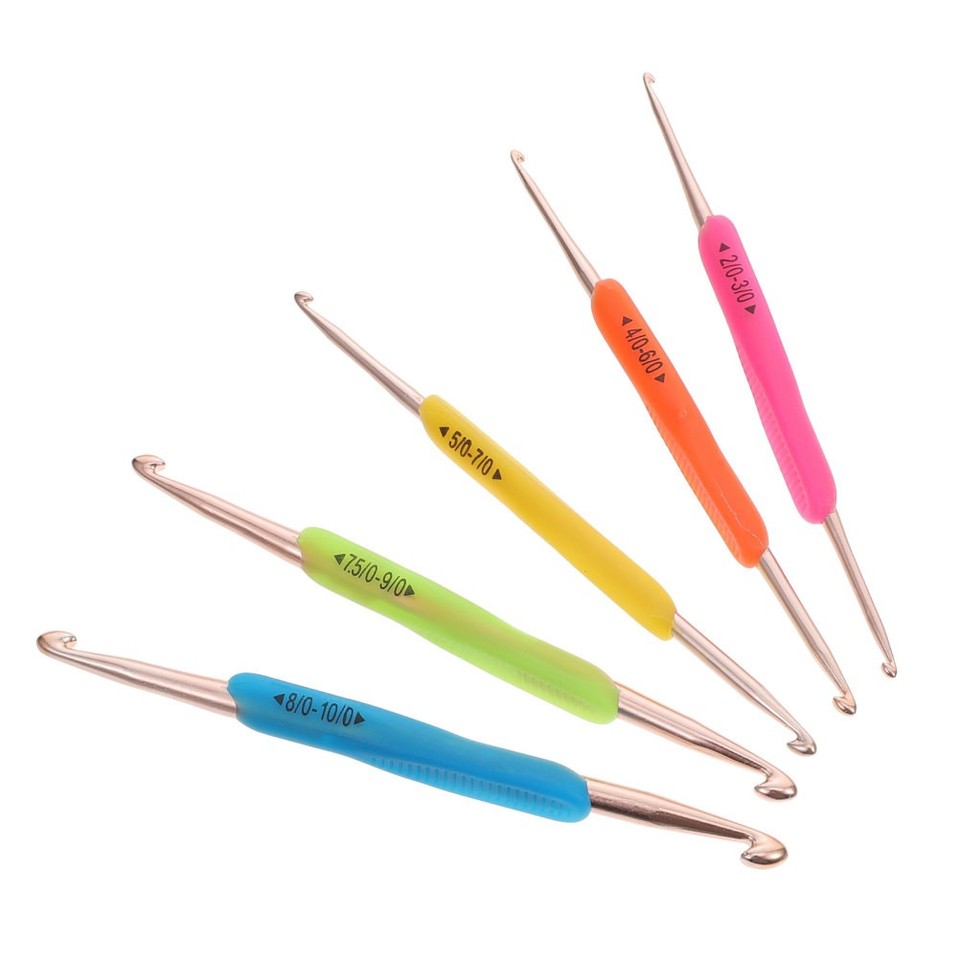 5Pcs Aluminum Crochet Hooks Colored Handle Knitting Tools Sweater ...