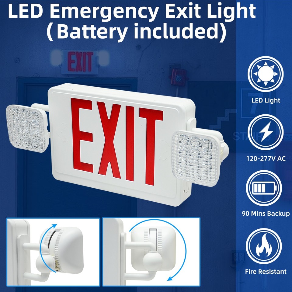 8 Packs Red Letter Emergency Exit Light Led Exit Signs Combo with ...