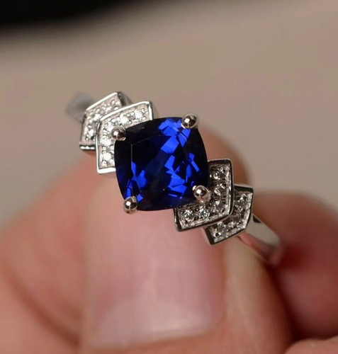 2CT Lab Created Sapphire Engagement Wedding Ring 14K White Gold Plated ...