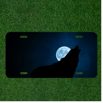 Custom Personalized License Plate Auto Tag With Wolf Howling By Moon ...