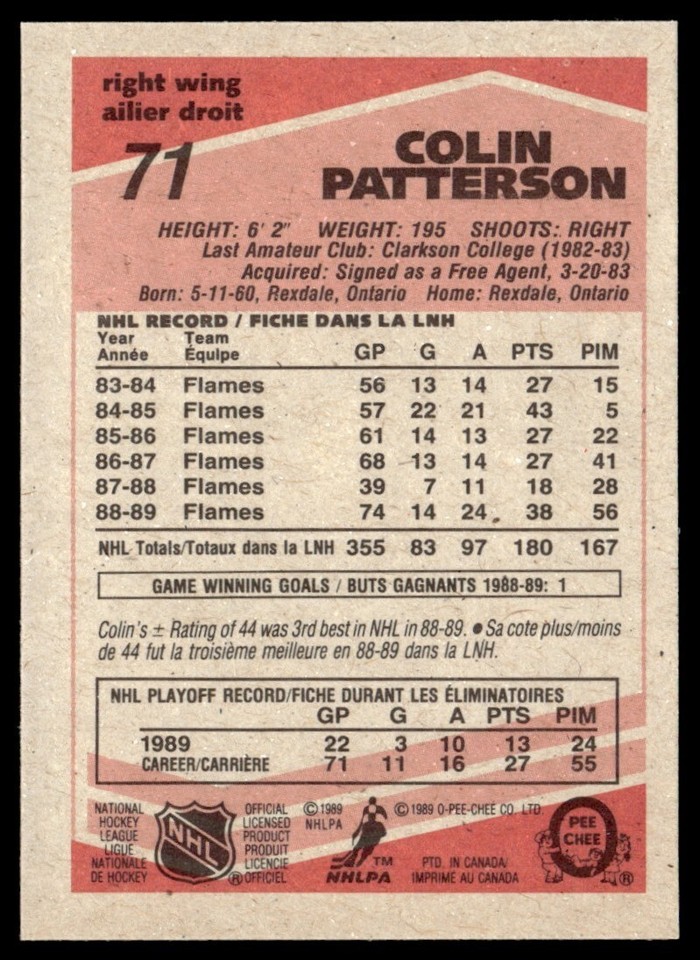 1989-90 O-Pee-Chee #71 Colin Patterson Calgary Flames | eBay