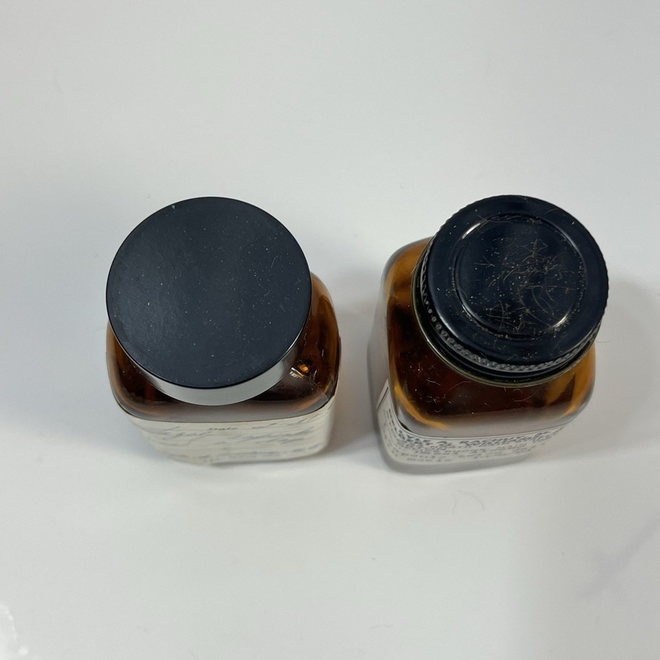 2 Vintage Amber Brown Glass Medicine Pharmacy Rx Bottle Cap Lid 3.25 in ...