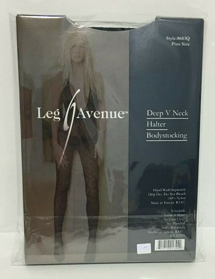 Leg Avenue Deep V Neck Halter Bodystocking Plus Size (8683Q Black) | eBay