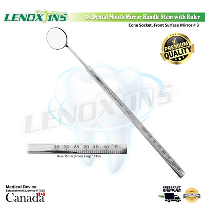 3x Dental Mouth Mirror Handle With Ruler Cone Socket, Front Surface ...