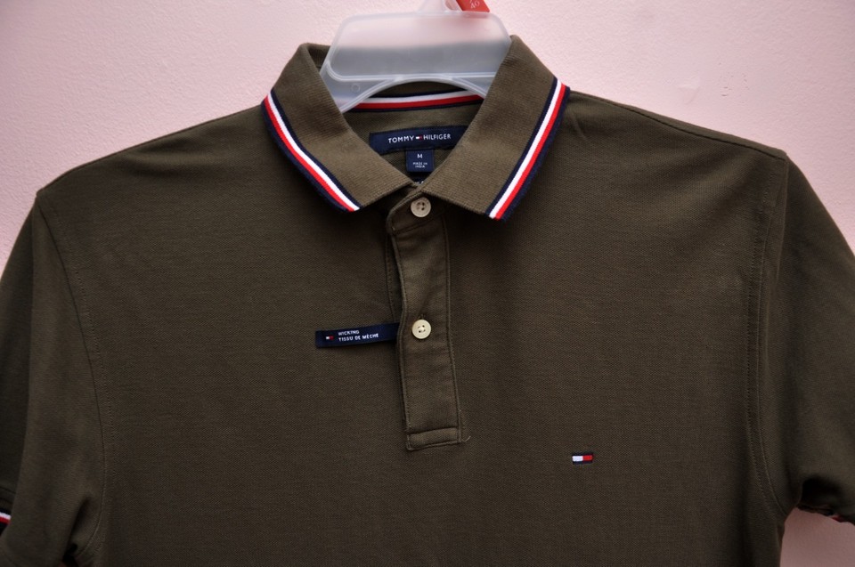 TOMMY HILFIGER Men's Regular Fit Polo Shirt M OLIVE GREEN Cotton XN10 ...