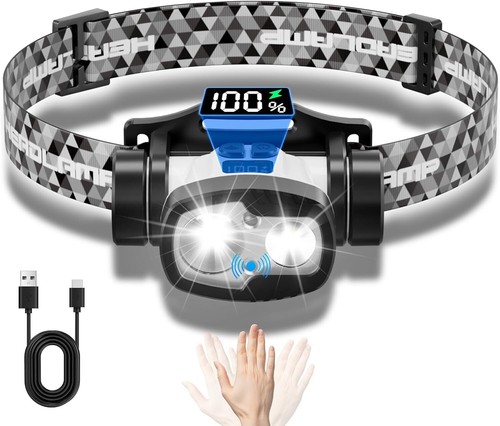 Headlamp Rechargeable Digital Display, Ultralight 20000 Lumen Headlight ...