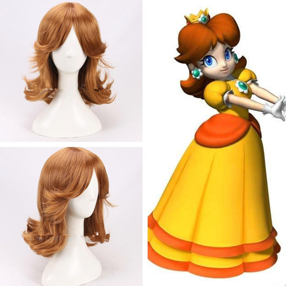 Super Mario Princess Daisy Prinzessin Braun Brown Perücke Wig Cosplay ...