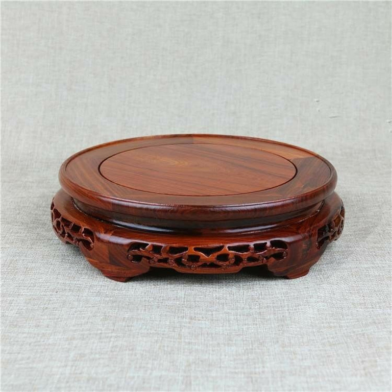 8.5" Rosewood Pedestal Solid Wood Round Base Display Stand for Vase ...