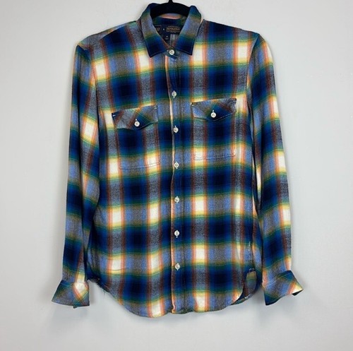 PENDLETON XS Gap Blue Orange Plaid Flannel Shirt Top Button Down Up Collared EUC | eBay