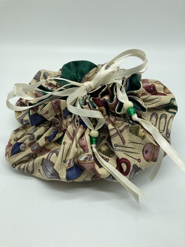 Vintage Drawstring Sewing Bag Multicolored Sewing Design Fabric With ...