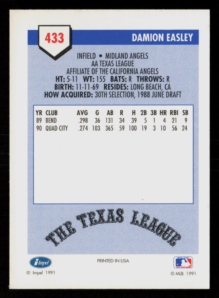Damion Easley 1991 Line Drive AA #433 Midland Angels Baseball Card | eBay