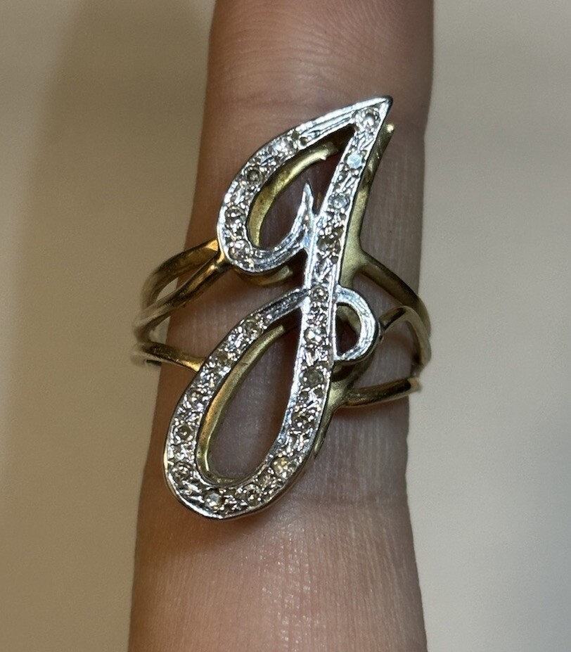 14K Gold J Initial Ring With Diamonds Size 6 | eBay