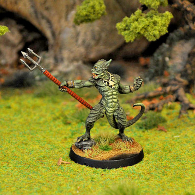 OTHERWORLD MINIATURES - LIZARDMAN KING W/TRIDENT (RARE D&D MINI SEALED ...