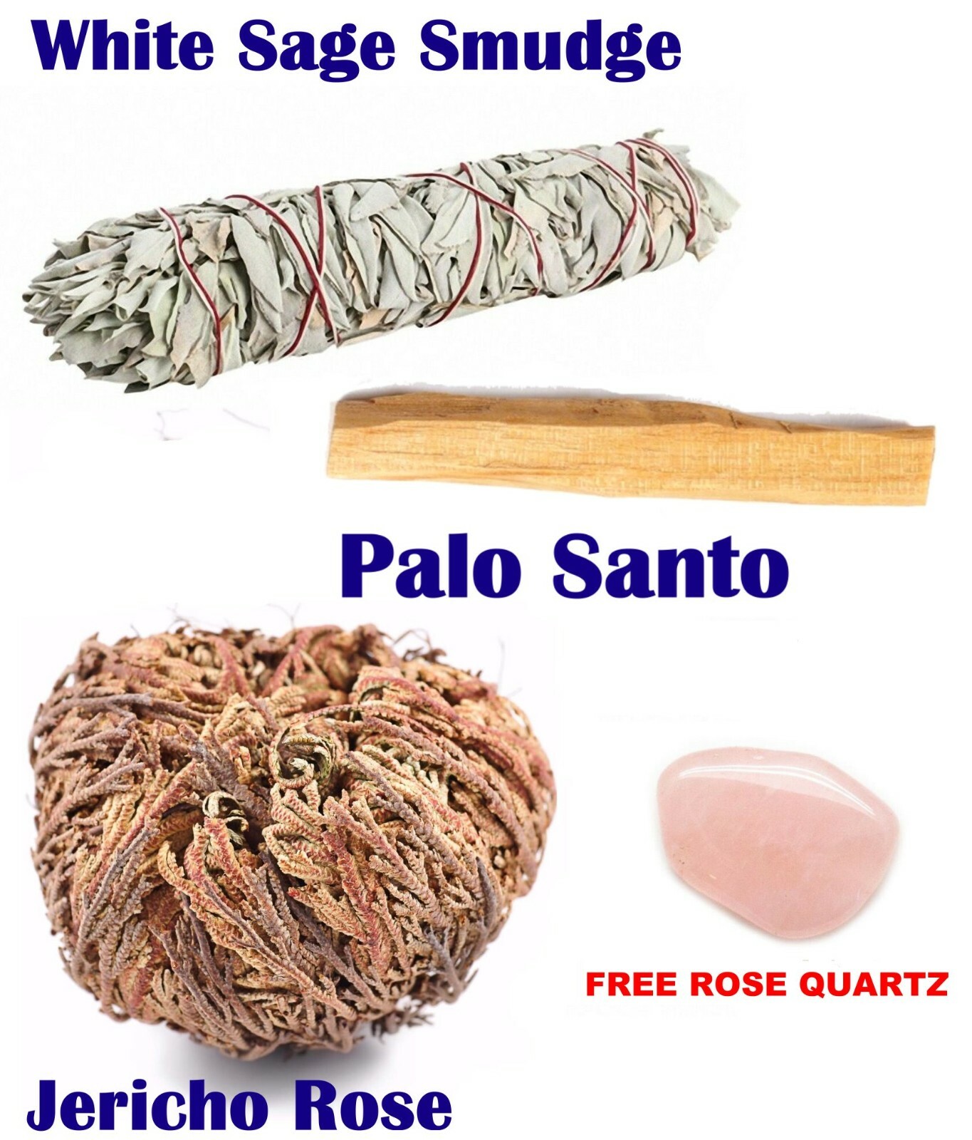Rose of Jericho Rose Sage Stick Rose Quartz Energy Cleansing Palo Santo ...