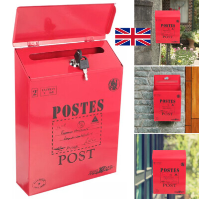 OUTDOOR POST BOX LARGE LETTER MAIL BOX STEEL LOCKABLE WALL MOUNTED WITH ...