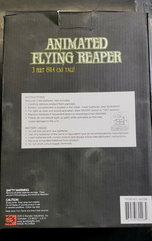 3ft Animated Halloween Hanging Flying Reaper Prop The Gothic Collection ...
