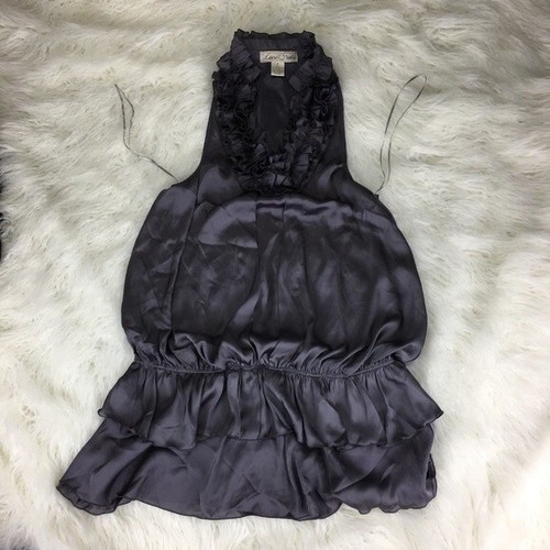 Love Notes Small Dark Gray Silk Ruffle Blouse Dress | eBay