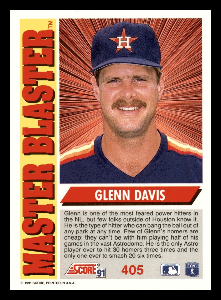 1991 Score Glenn Davis Master Blaster Houston Astros #405 Centered Mint ...