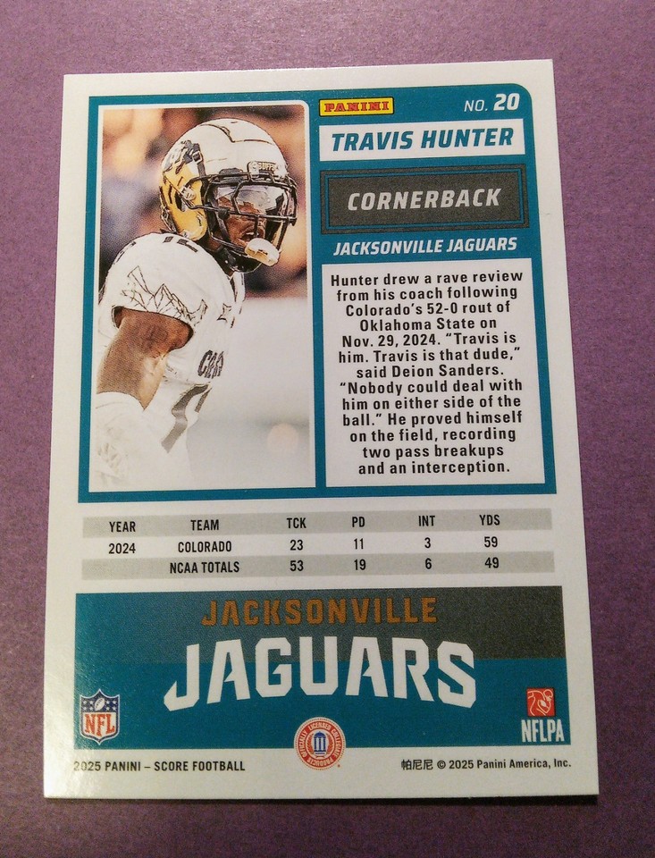 2025 Panini Score A Treat #20 Travis Hunter RC Colorado And ...