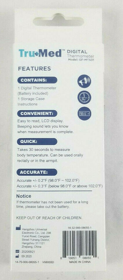 Tru Med Digital Thermometer Oral Rectal or Armpit Use 30 Second Results 810051080551 | eBay