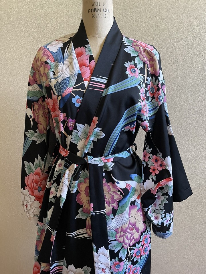Vintage Neiman Marcus sz Medium Full Length Japanese Kimono Robe EUC ...
