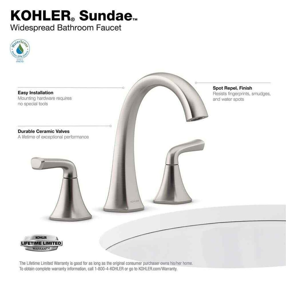 KOHLER Sundae 8 in. Widespread 2-Handle Bathroom Faucet Vibrant Brushed ...