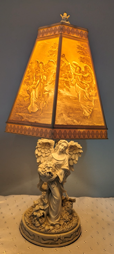 Angel Lamp-Vintage- 6 Panel Decorated Lithophane Shade With Finial - 17 ...