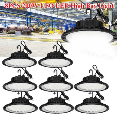 8 Pack 200W UFO Led High Bay Light Factory Warehouse Commercial Led ...