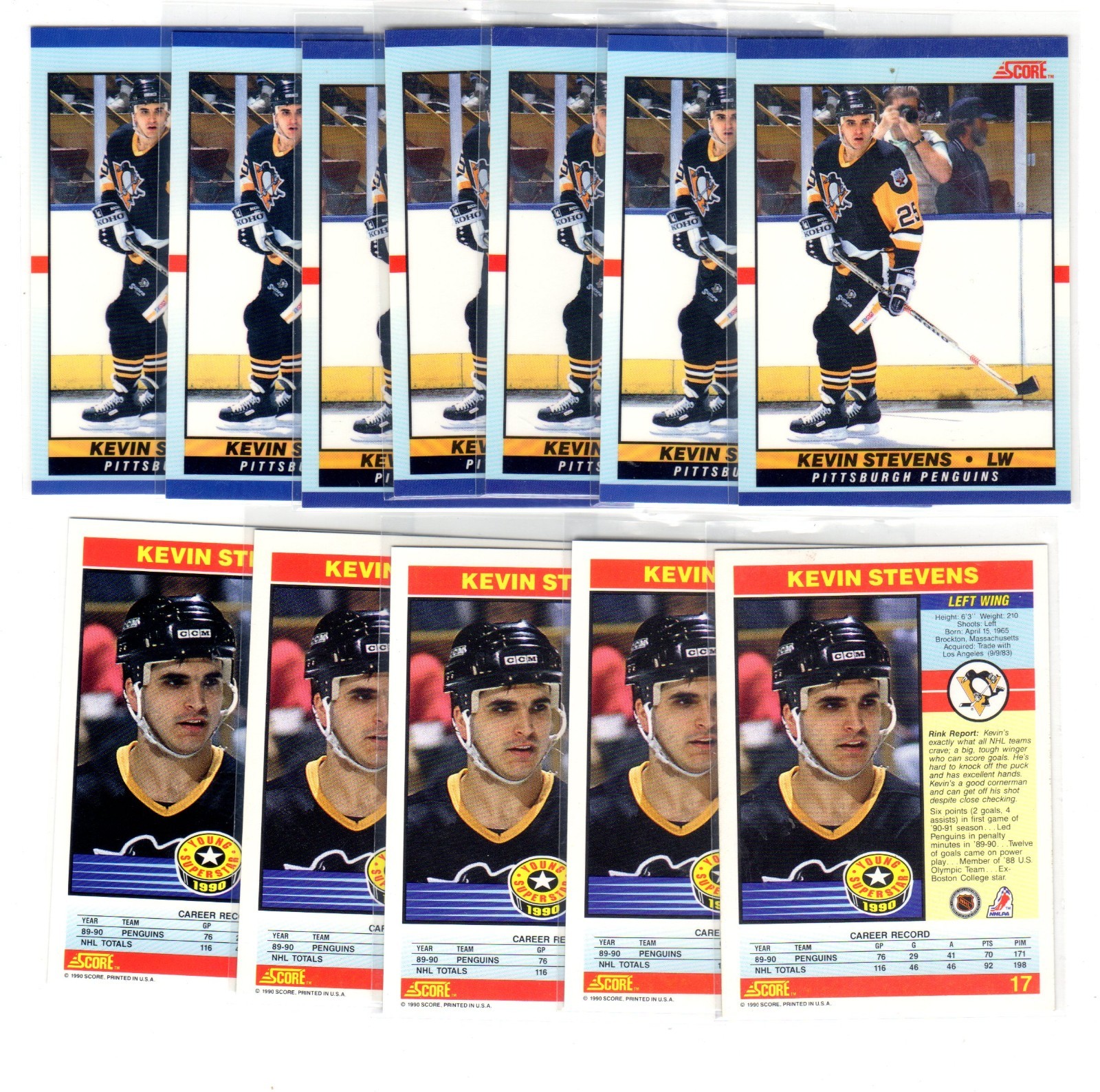 1X KEVIN STEVENS 1990-91 Score #17 Young Superstars Rookie RC Penguins ...