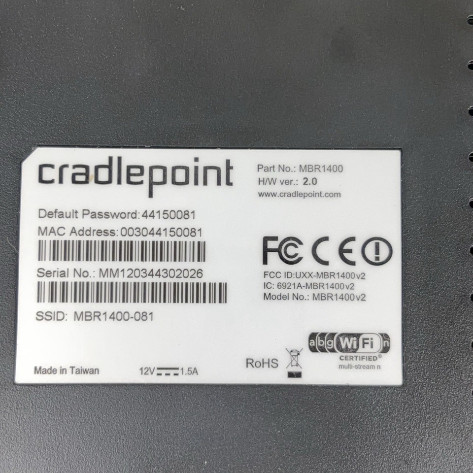 Cradlepoint MBR1400 w MC200LE-VZ WiFi Modem Router w Power Cable and ...
