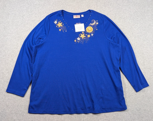 Quacker Factory Women Top 2X NWT Embroidered Sun Moon Star Long Sleeve ...