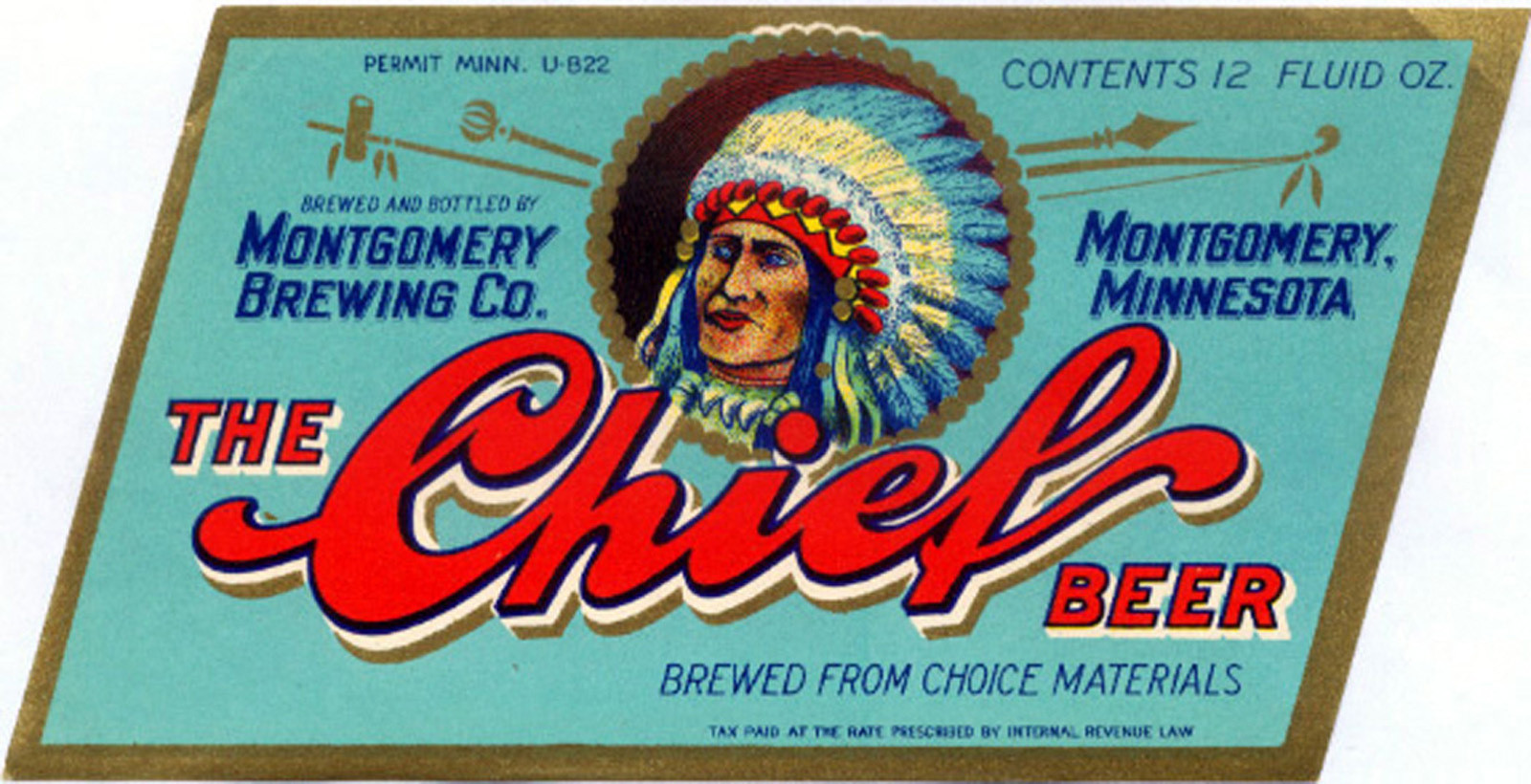 MONTGOMERY BREWING THE CHIEF BEER LABEL T SHIRT MINN SMALL-XXXLARGE (F ...