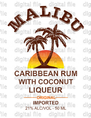 Malibu Rum Label JPG PNG for use in Silhouette or Cricut File Digital ...