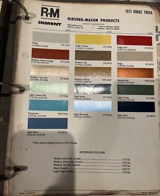 1973 Dodge Pickup Truck Paint Chip Color Code Sample Sheet Rinshed ...