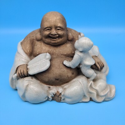 Meiji era Buddha statue HOTEI BUDAI KUTANI 6.6 inch Antique Figurine ...