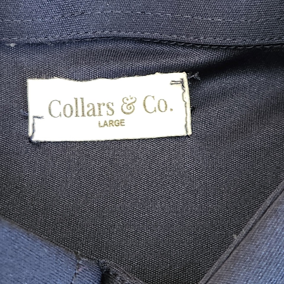 Collars & Co Dress Collar Polo Shirt Men's L Navy Blue Long Sleeve ...