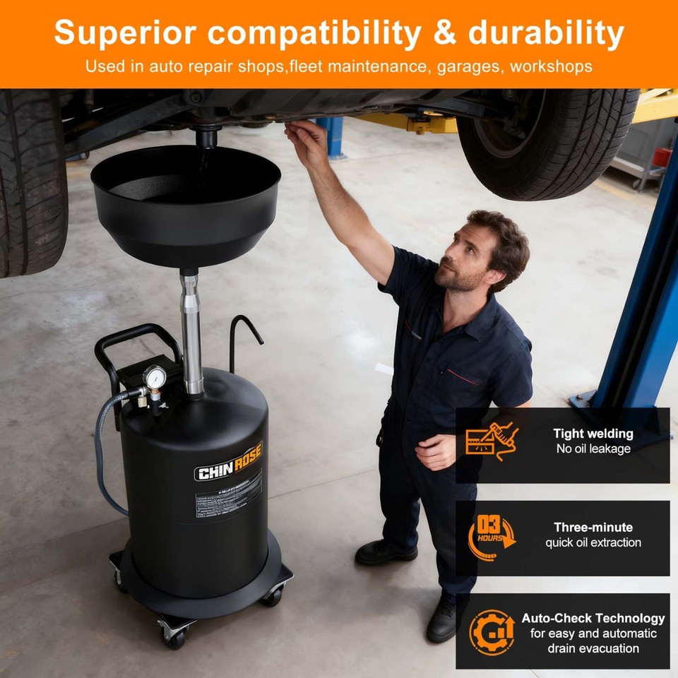 18.5 Gallon Industrial Fluid Drain Tank, Oil Drain Extractor ...