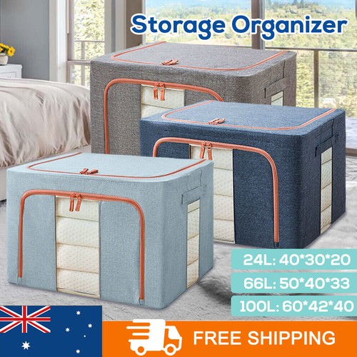 homiyRus 66L/100L Foldable Storage Box Crushed Steel Frame Clothes ...