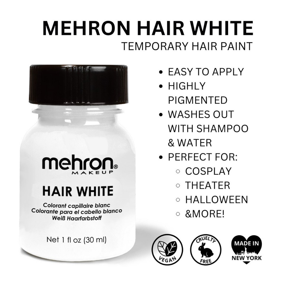 Mehron Hair White with Brush - 1oz Color for Hair Beard Moustache | eBay