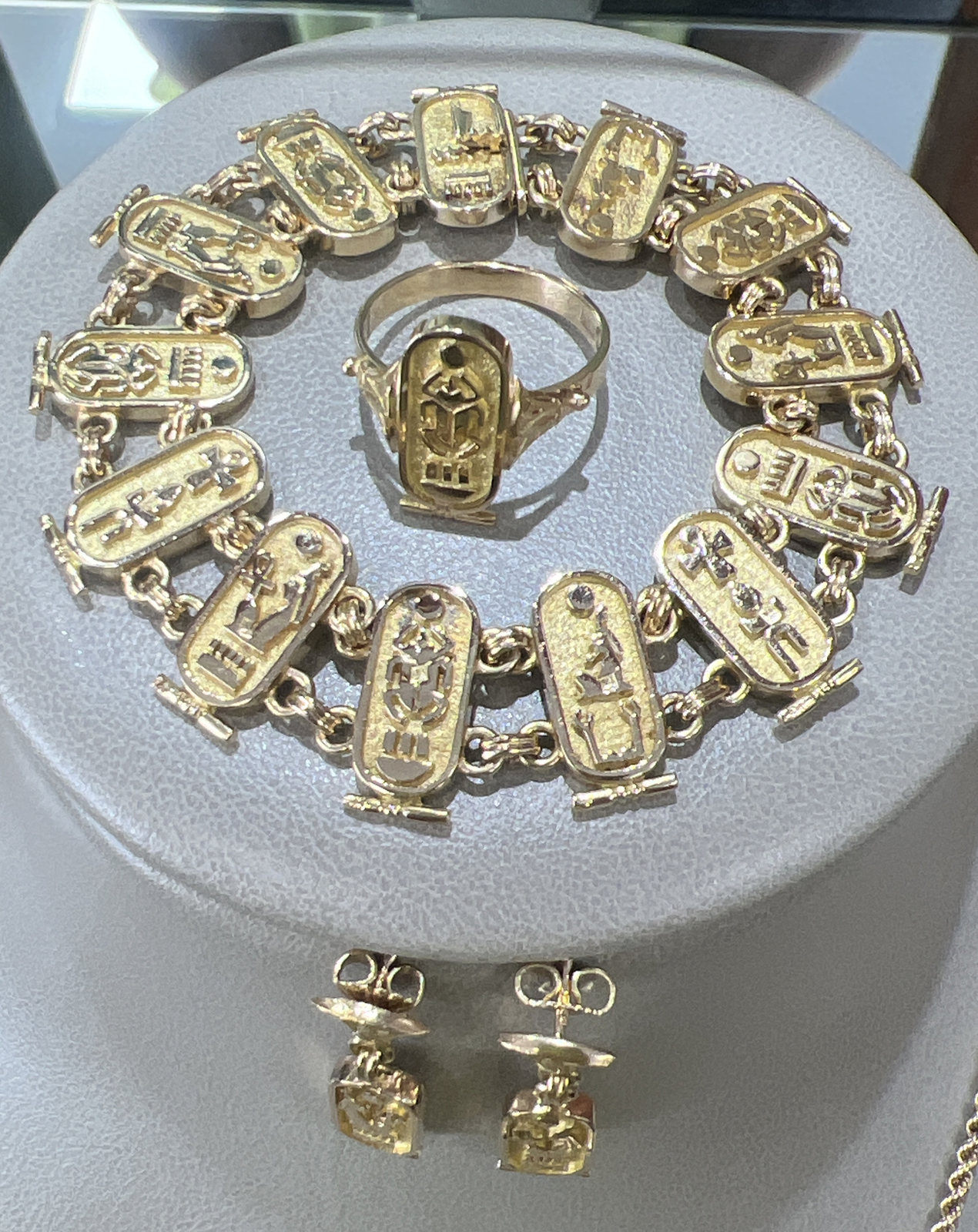 18K Yellow Gold Egyptian Cartouche Symbols Hieroglyph… - Gem