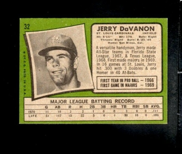 26314* 1971 Topps # 32 Jerry DaVanon | eBay