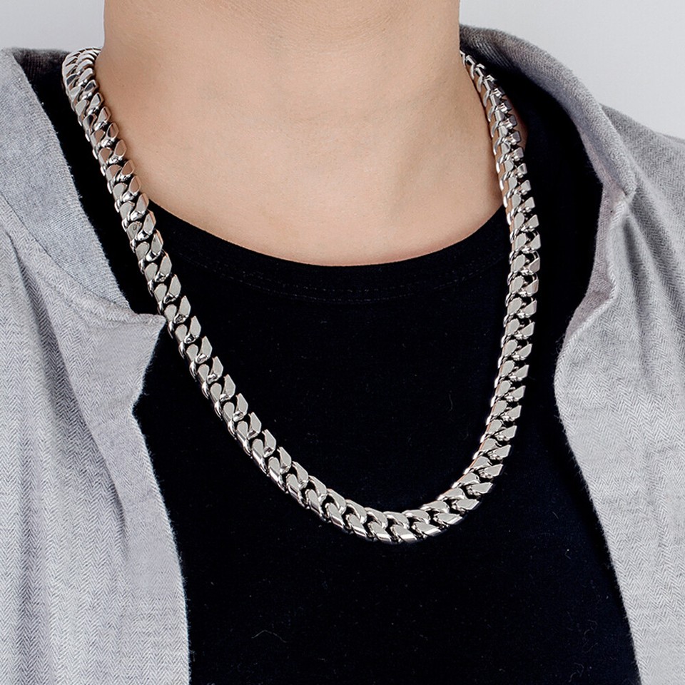 Real Solid 925 Sterling Silver Miami Cuban Link Chain Men's Necklace ...