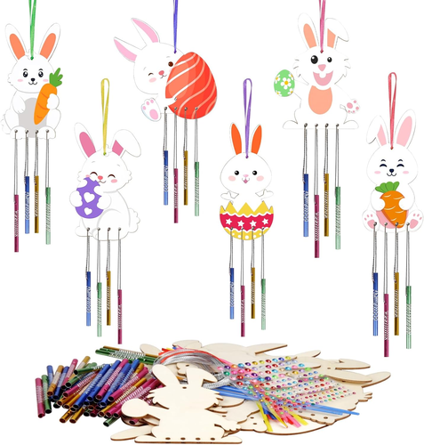 12 Pk Bunny Wind Chime Kit Make You Own Easter Rabbit Wind Chimes DIY ...