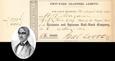 Rochester and Syracuse Railroad signed by Jacob Little - 1852 dated ...