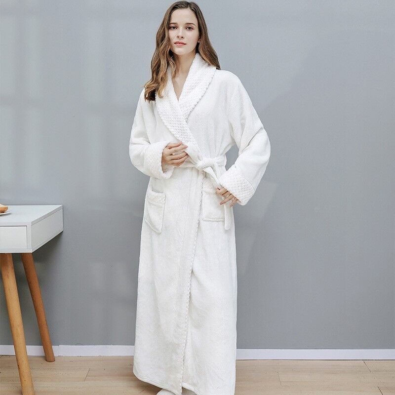 Womens Extra Long Bath Robe Dressing Gown Sleepwear Fluffy Fleece ...