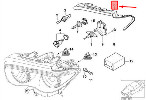 OEM BMW 7 E65 GASKET HEADLIGHT RIGHT 63117162086 7162086 GENUINE 05-07 ...